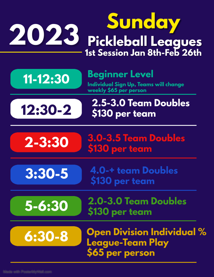 Store - 2023 Sunday Pickleball Beginner 11-12:30 Jan.8-Mar.19
